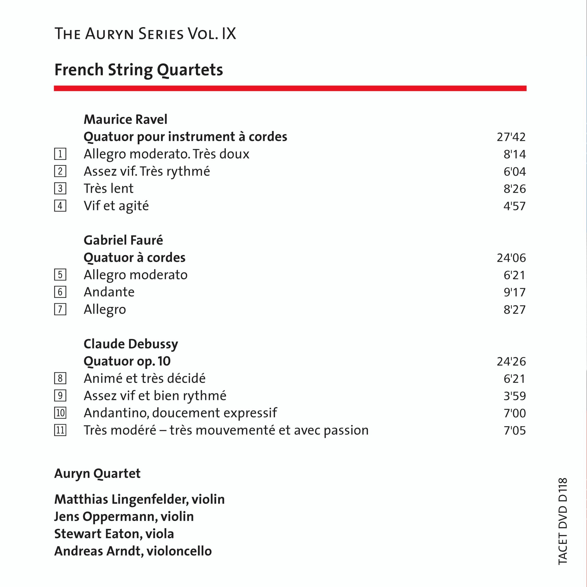 French String Quartets. Claude Debussy, Gabriel Fauré, M. Ravel