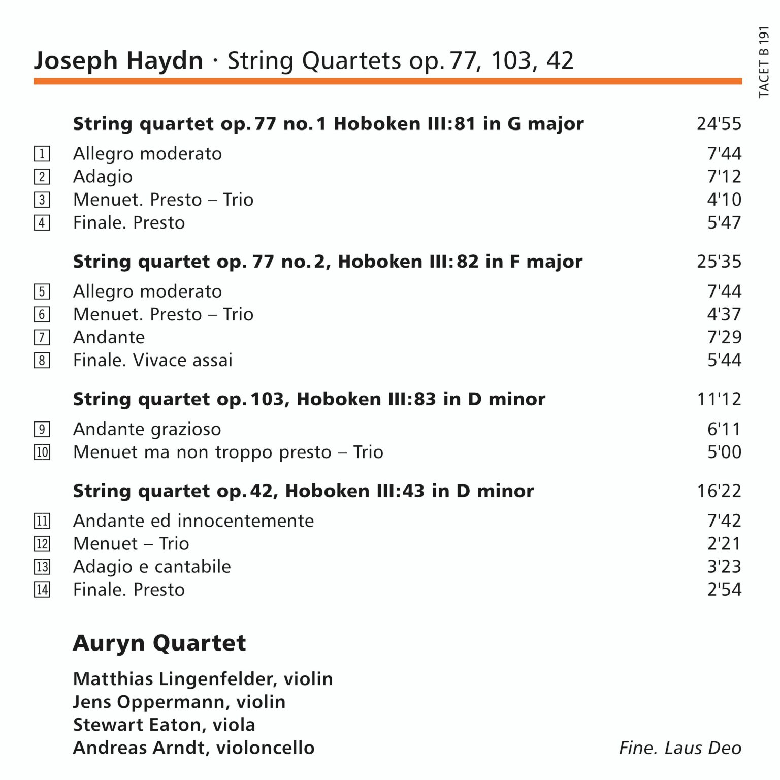 Haydn: String Quartets Vol. 14 of 14, op. 77, 103, 42
